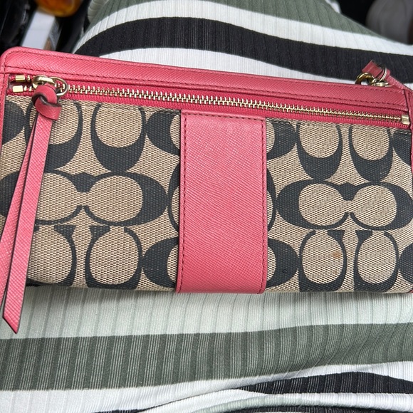 Coach | Bags | Coach Long Walletwristlet Zip Top With Coral Leather ...